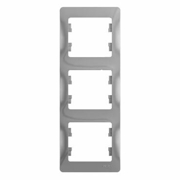 Рамка для розеток и выключателей Systeme Electric 3 поста вертикальная алюминий, Glossa