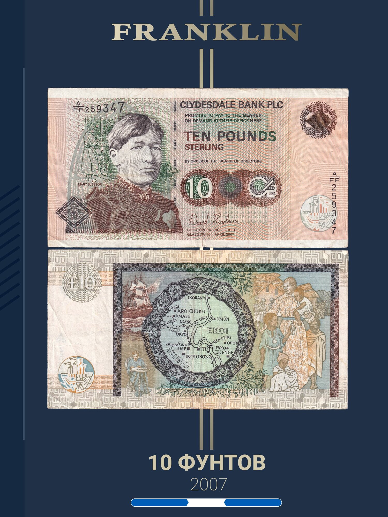 Банкнота Шотландия 10 фунтов 2007 год (VF) Pick 226f.2 Юбилейная