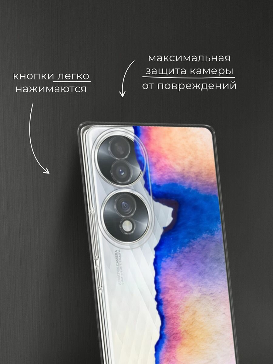 Чехол на Honor 70 / Хонор 70 с принтом Синяя акварель, прозрачный — фото 1