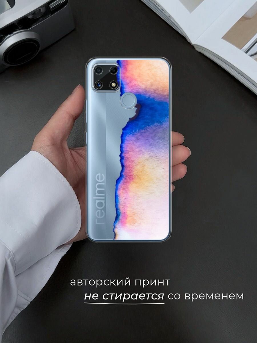 Чехол на Realme C25/C25s / Реалми С25/C25s с принтом Синяя акварель, прозрачный — фото 1