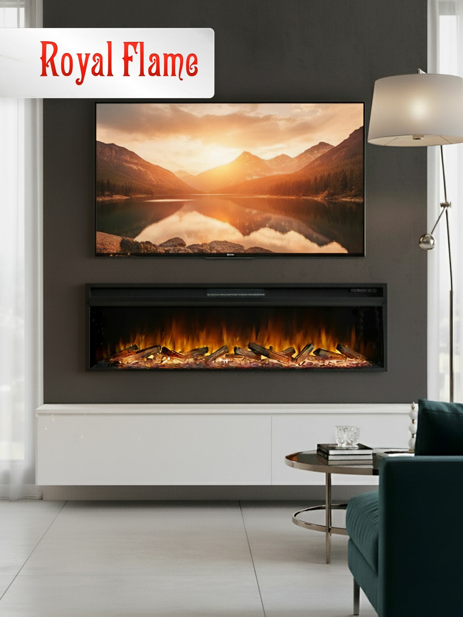 Электрический декоративный камин Royal Flame VISION 60 LOG, со звуком, дровами, длинна 1.5 м, мощность 1.5 кВт