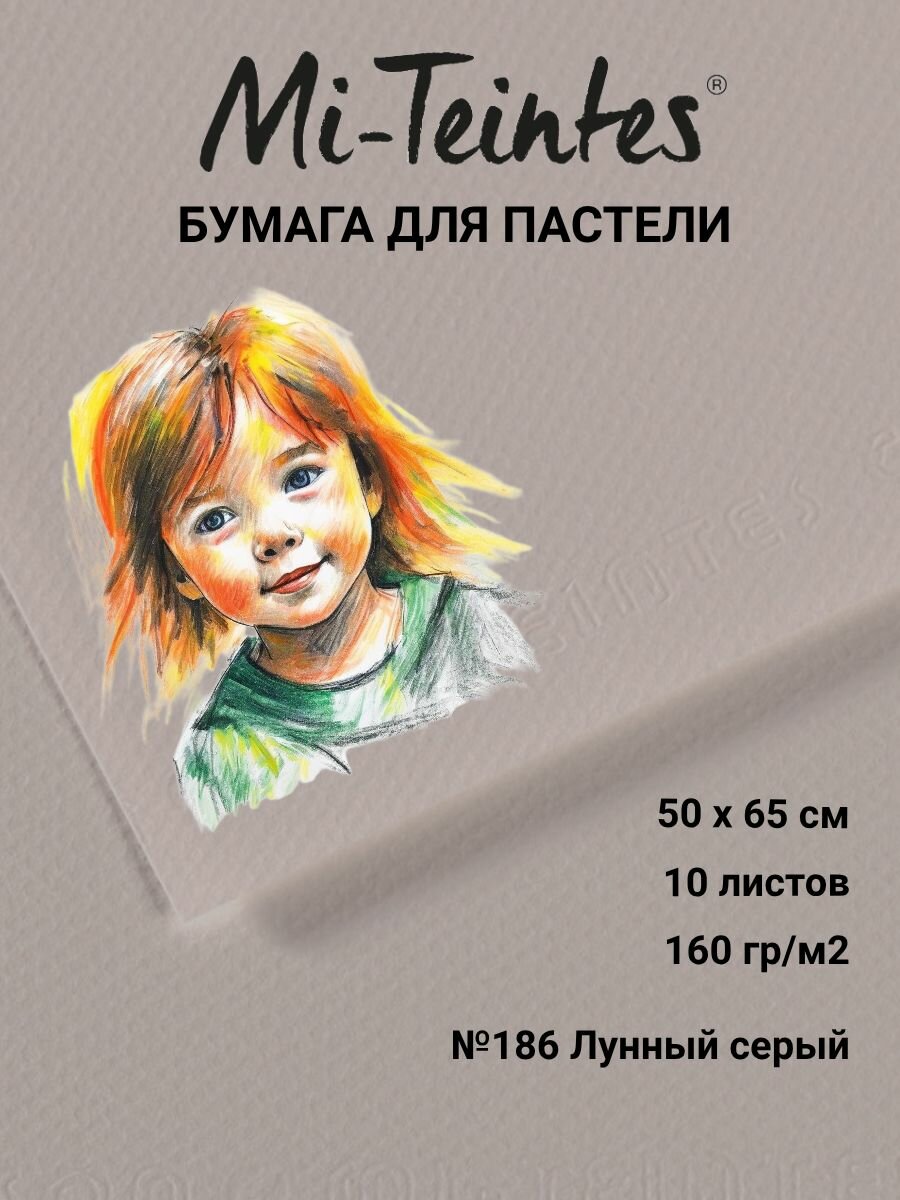 CANSON Mi-Teintes бумага для пастели 160 г/м2, 10 листов 50 х 65 см, №186 Лунный серый C31032S132