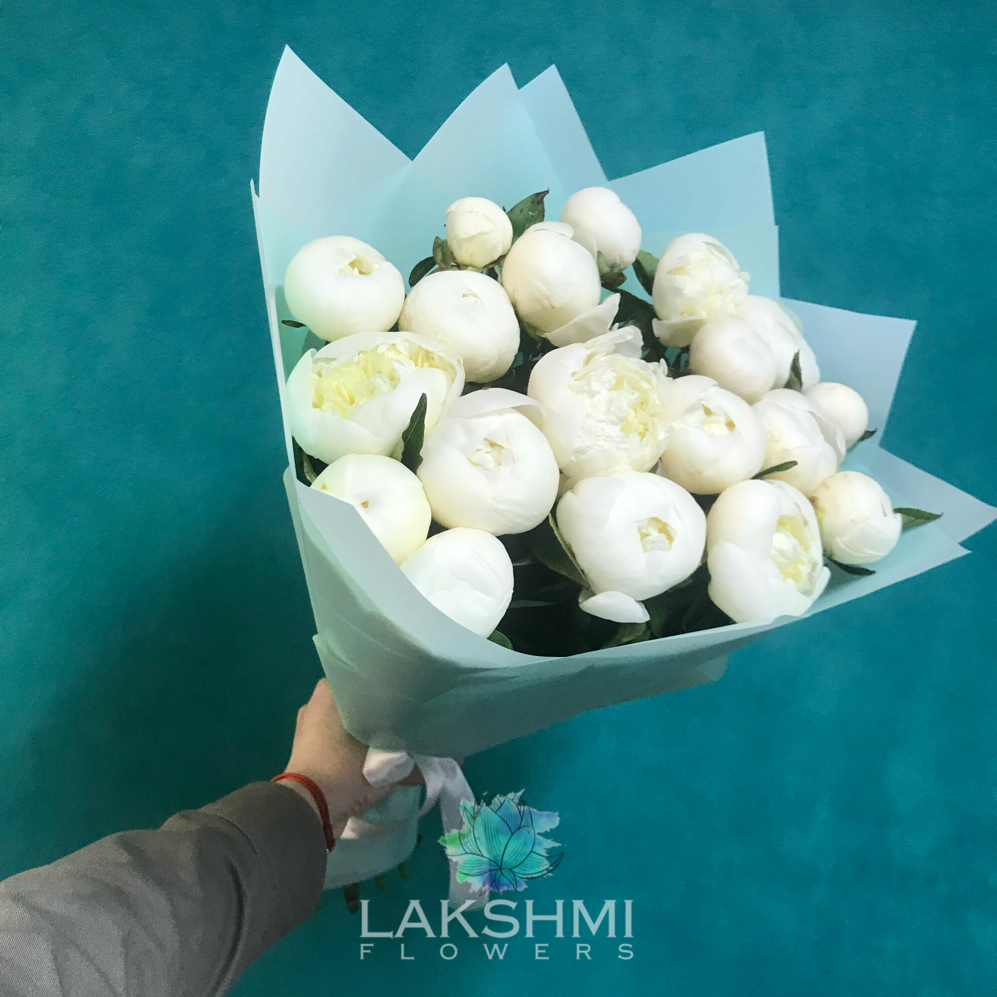 15 белых пионов / Букет из 15 белых пионов в авторской упаковке