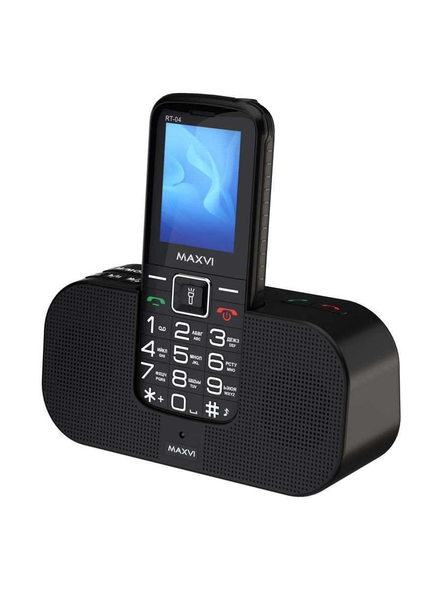 Мобильный телефон Maxvi RT-04 с док-станцией Черный 2 sim 2.4″ TFT 2G 1450 mAh