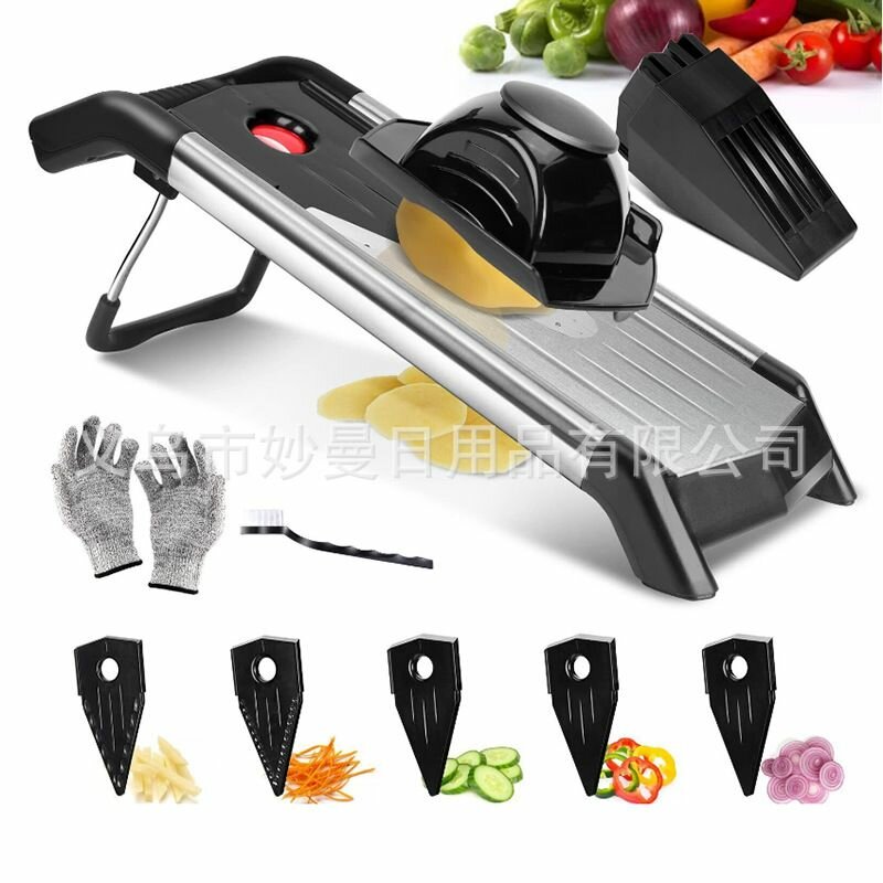 Многофункциональная терка-слайдер Мандолина из нержавеющей стали. Набор для нарезки овощей и фруктов с защитой для пальцев. Прочная и острая