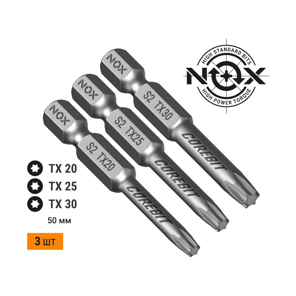 Набор бит (3 шт; Tx20, 25, 30; 50 мм; карта; E6.3) NOX, регулярных крепежных работ — фото 1