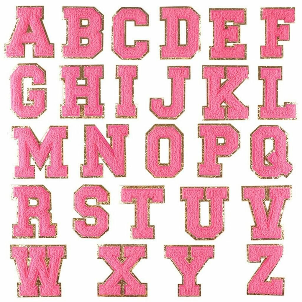 Набор аппликаций из 26 букв для вышивки, Розово-красный