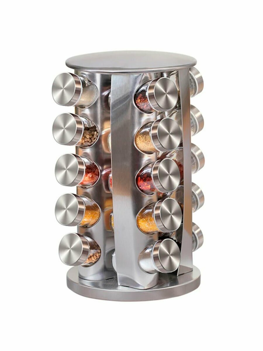 Набор баночек для специй, банки для хранения приправ на вращающейся подставке, 20 шт, серебряный