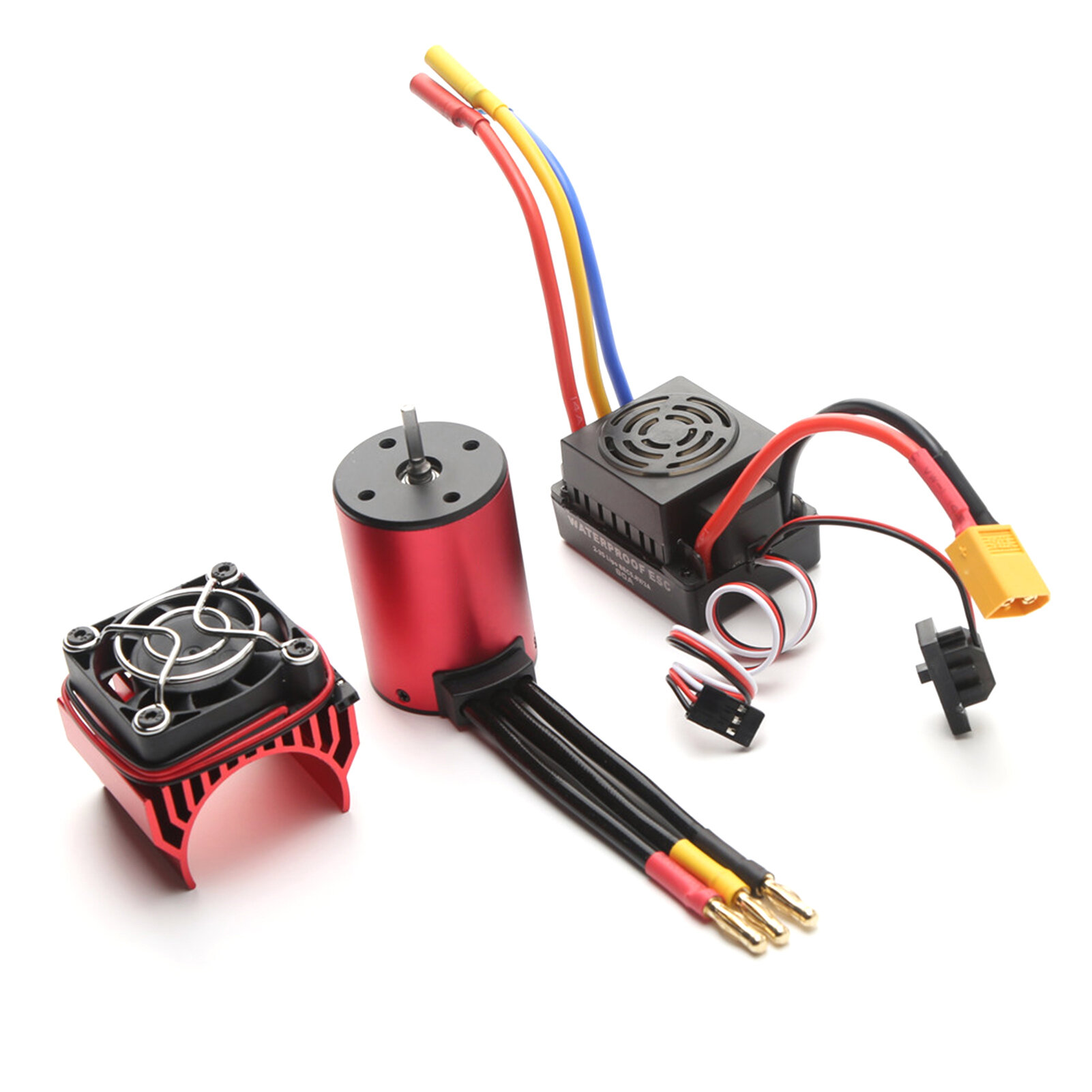 S3650 4300KV Brushless Motor 60A Brushless ESC XT60 Plug Heat Sink 850W 60000 RPM <8.4V 100A 4 Poles 36mm Diameter 50mm Length 15mm Shaft 4.0mm Gold Connector 165g Waterproof 320A Burst 2-3S Li-Po 4-9S Ni-Mh Ni-Cd 5.8V 3A BEC 50*35*34mm 82g для 1/8 1/10