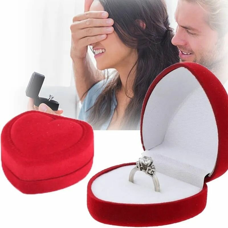 Коробочка для колец, красный бархат, в форме сердца, для свадьбы и Дня святого Валентина, 1шт