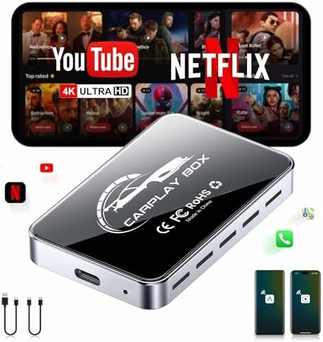 AI Box адаптер беспроводной CarPlay – Plug & Play, двойная полоса WiFi, Bluetooth 5.0, поддержка видео 4K, Android 12.0, совместим с Factory CarPlay и Android Auto (4 GB RAM+, 1x Carplay Box, 2x)