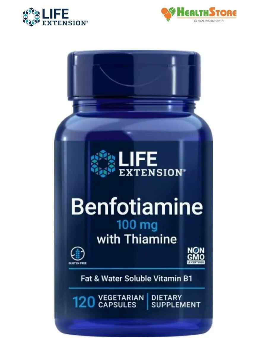 Бенфотиамин с тиамином Life Extension Benfotiamine 100мг with Thiamine 120 капсул