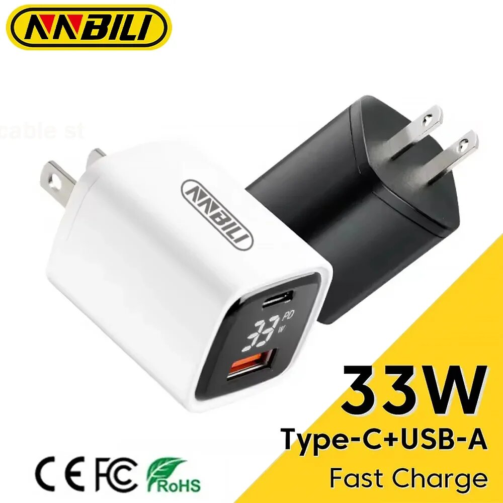 Зарядное устройство NNBILI 33W GaN EU White с дисплеем