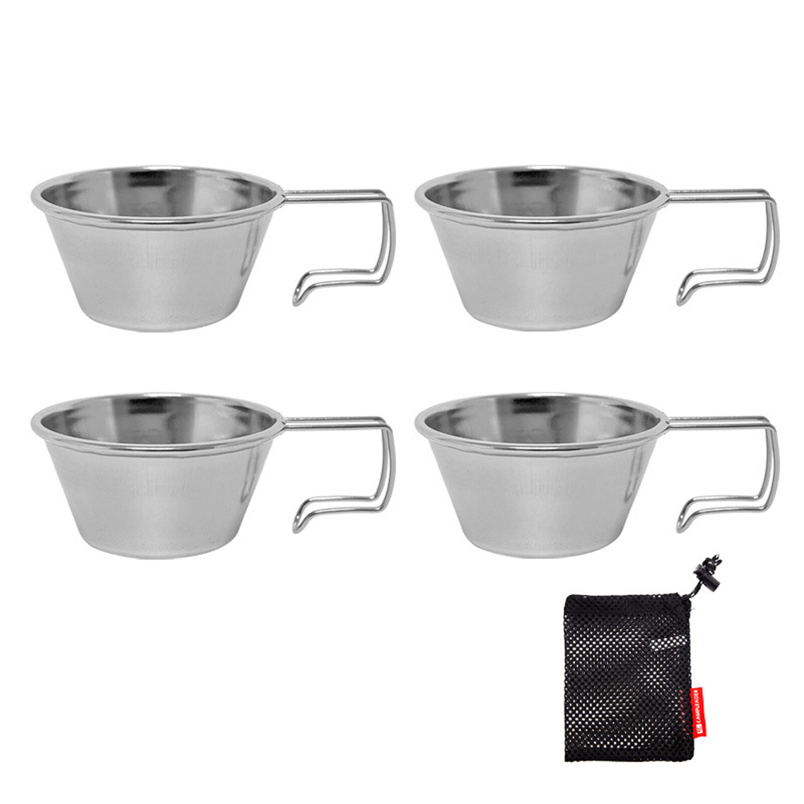 4 штуки мини стаканов из нержавеющей стали 50 мл с сетчатой сумкой для отдыха на открытом воздухе, походов, путешествий, туризма, кемпинга, размер стакана 5.5*3 см, вес 18 г, сумка 14*11.5 см, общий вес 100 г, серебристый цвет