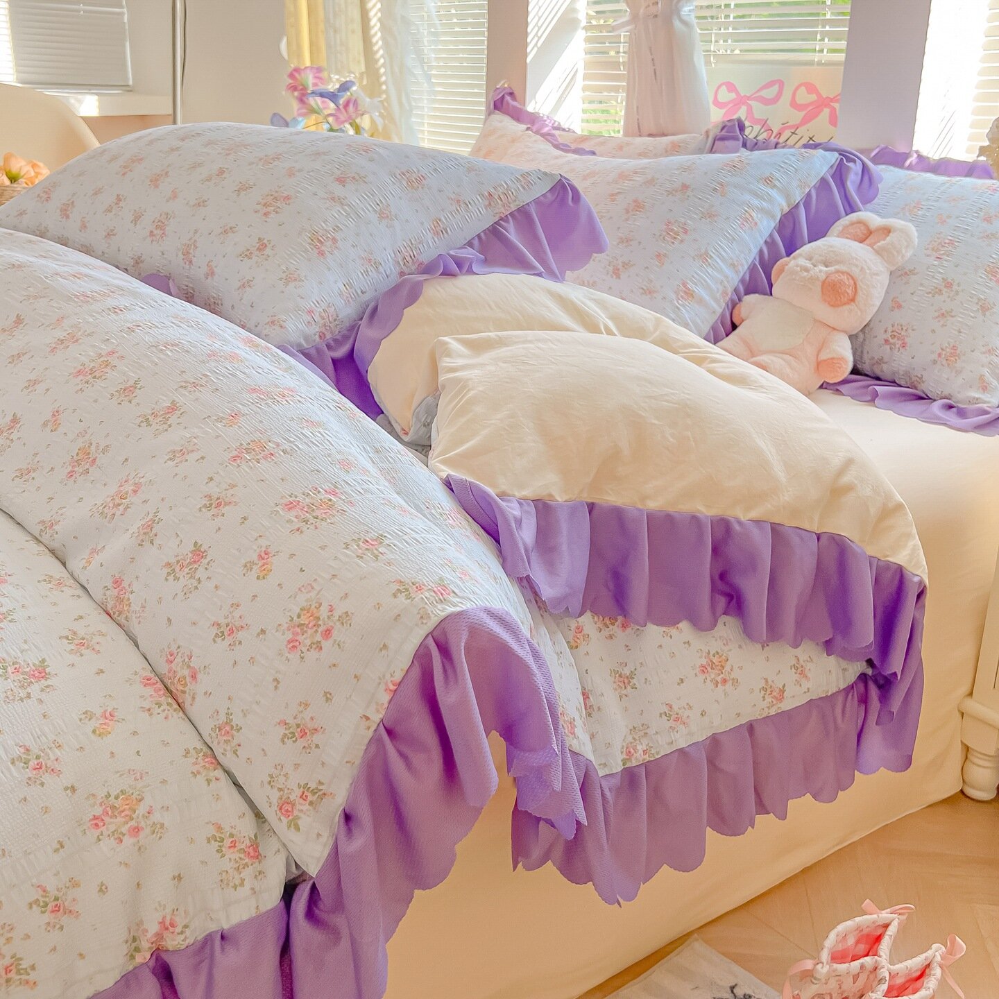 Light Blue Rose 1.8м Набор для постели 4 шт. с чехлом на подушку 200x230 см - Хлопок бамбук