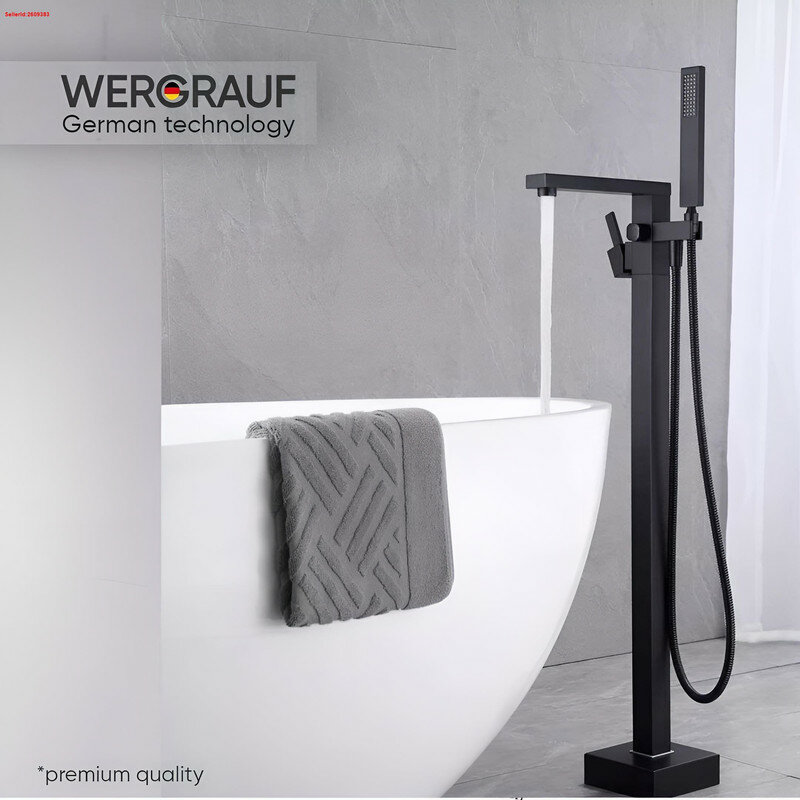 Напольный смеситель для ванны Wergrauf FF-02B. Смеситель с душем черный матовый