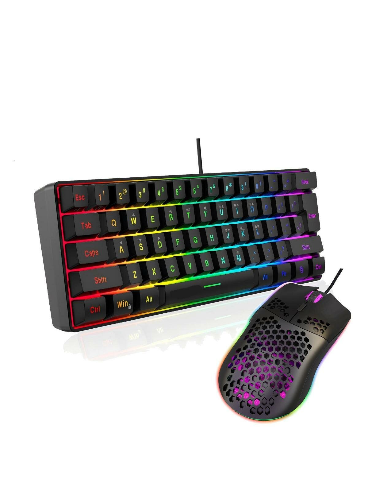 1 комплект V700W + J900W RGB с подсветкой, проводная клавиатура и мышь — черный