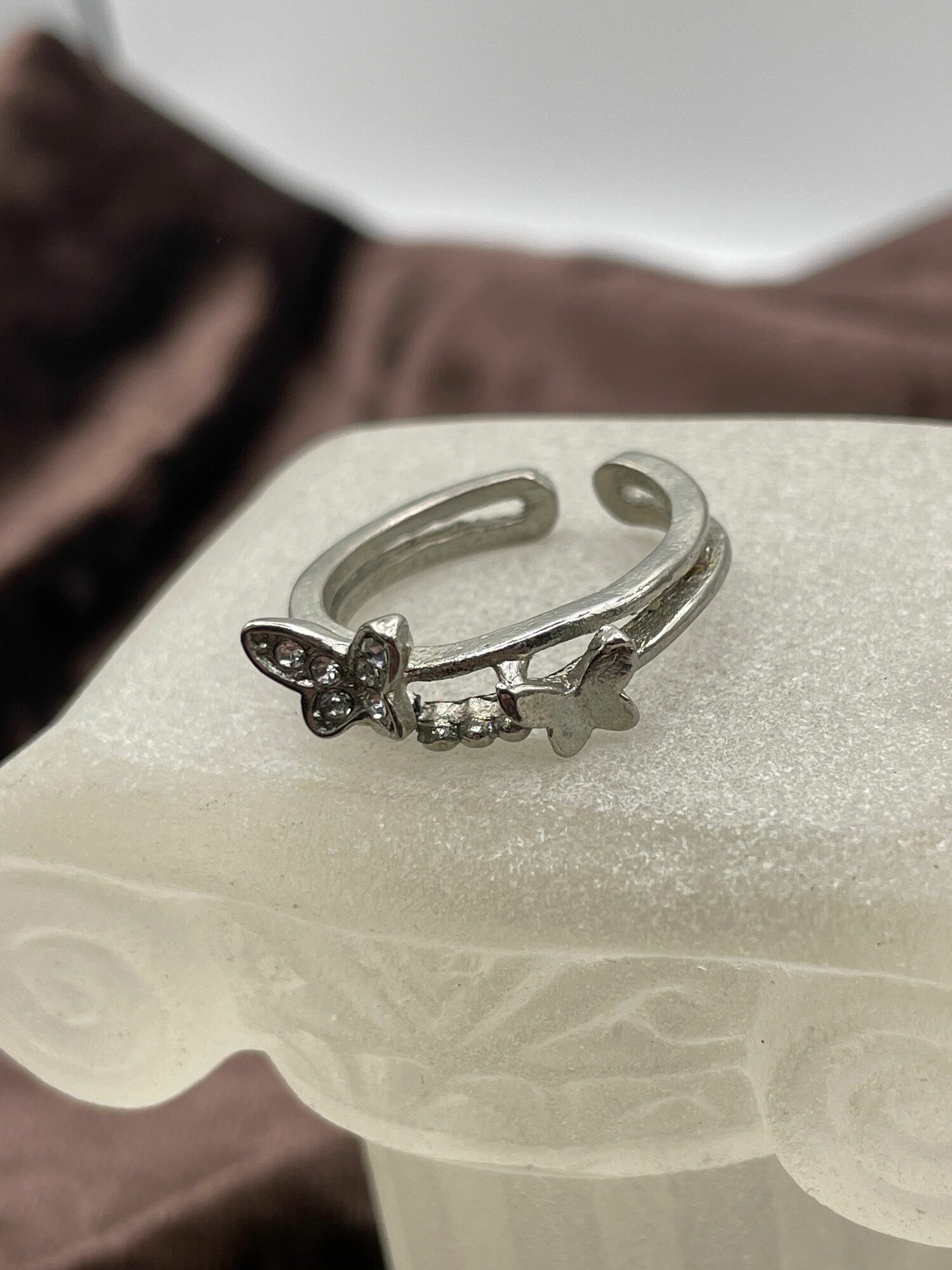 Винтажное кольцо, серебрение, бабочки, размер 17