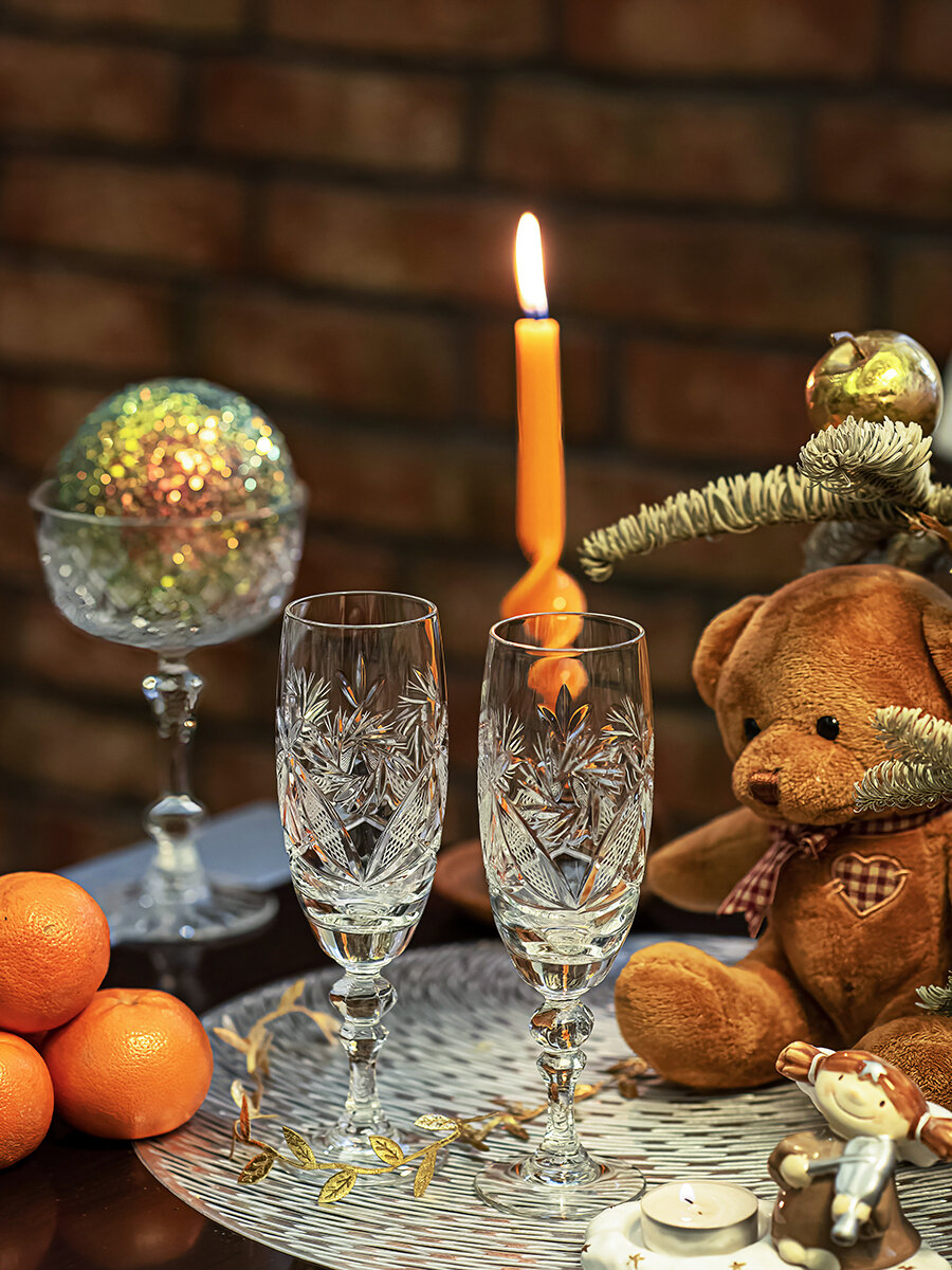 Хрустальные бокалы для шампанского и игристых вин, коктейлей 200 мл, набор 2 шт, Неман