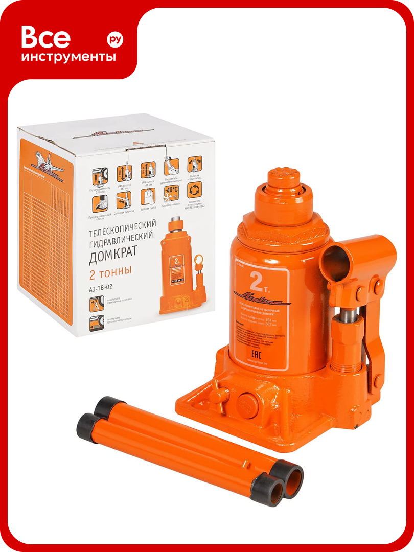 Телескопический домкрат Airline 2 т, в сумке, MIN - 161 мм, MAX - 387 мм AJ-TB-02