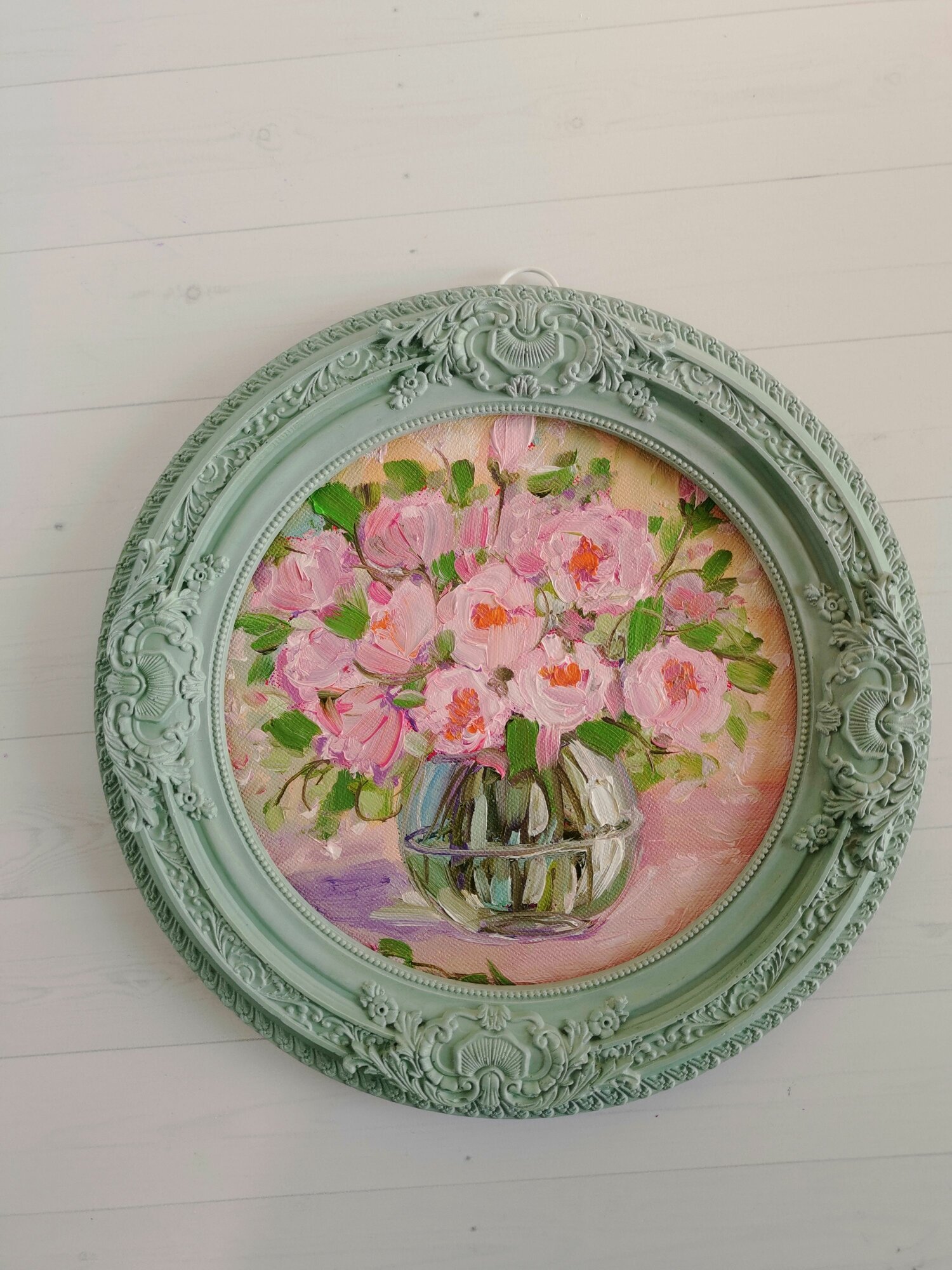 Картина маслом БрусникаАрт круглая Цветы