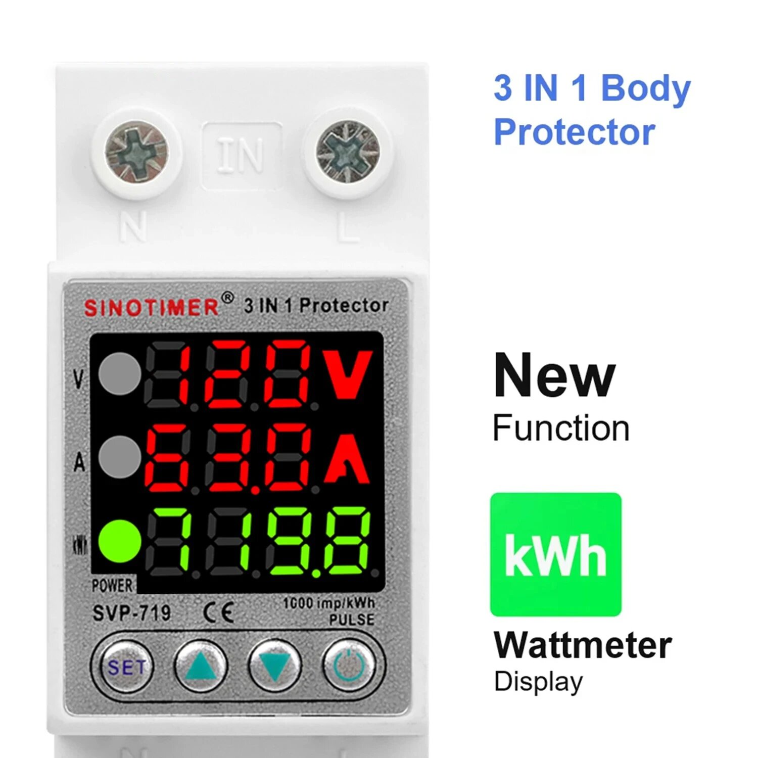Реле защиты SINOTIMER SVP716-1-40A/SVP716-1-63A/SVP719-1-40A_N/SVP719-1-63A_N 40A, V A kWh Type