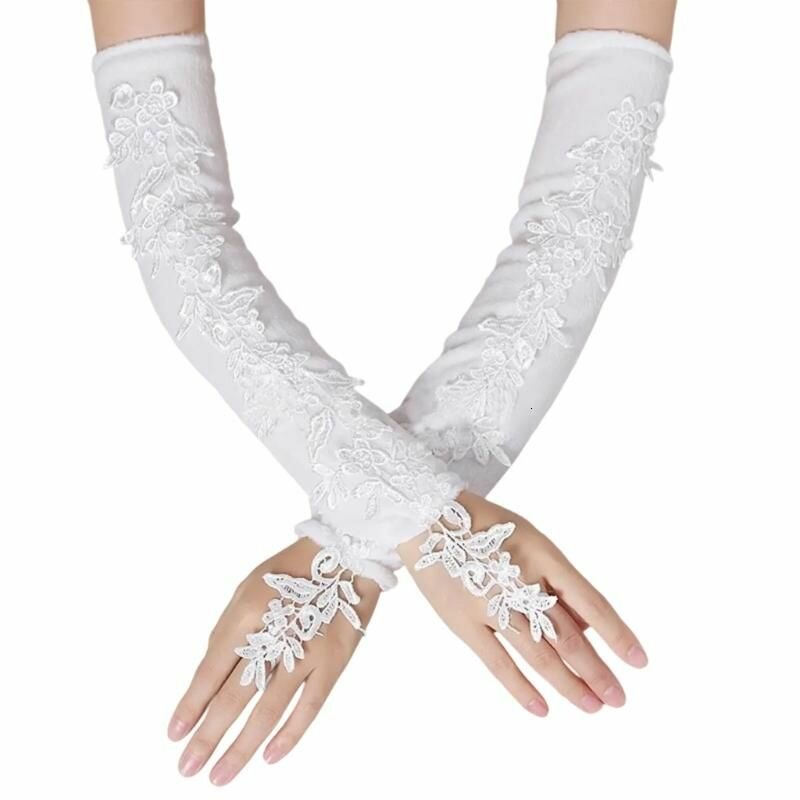 Женские ажурные перчатки без пальцев, Хлопок белый