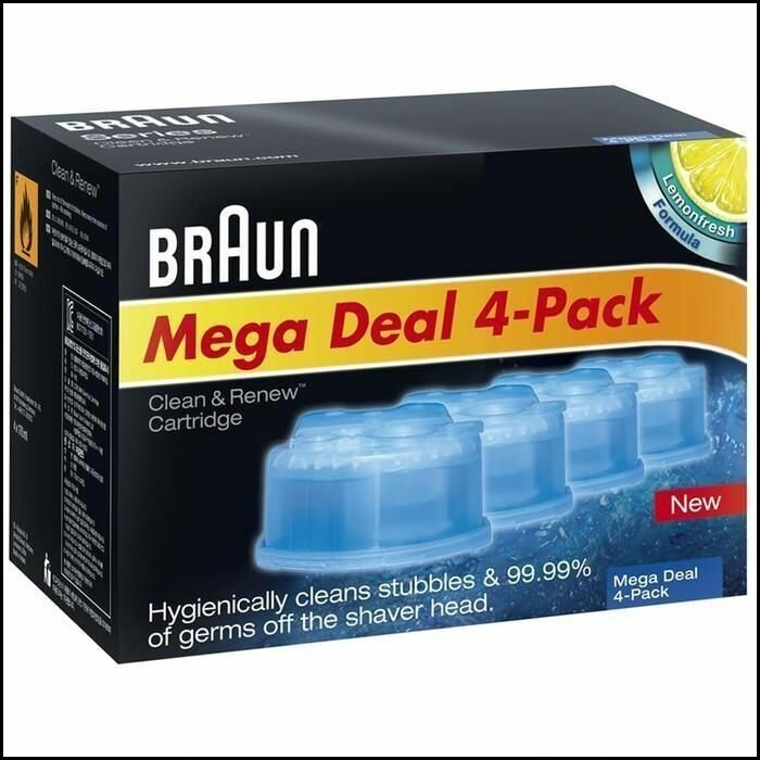 Жидкость для чистки бритвенных головок Картридж Braun CCR4 4PCS, Подходит для всех серий с автоматическими системами очистки 3, 5, 7, 9