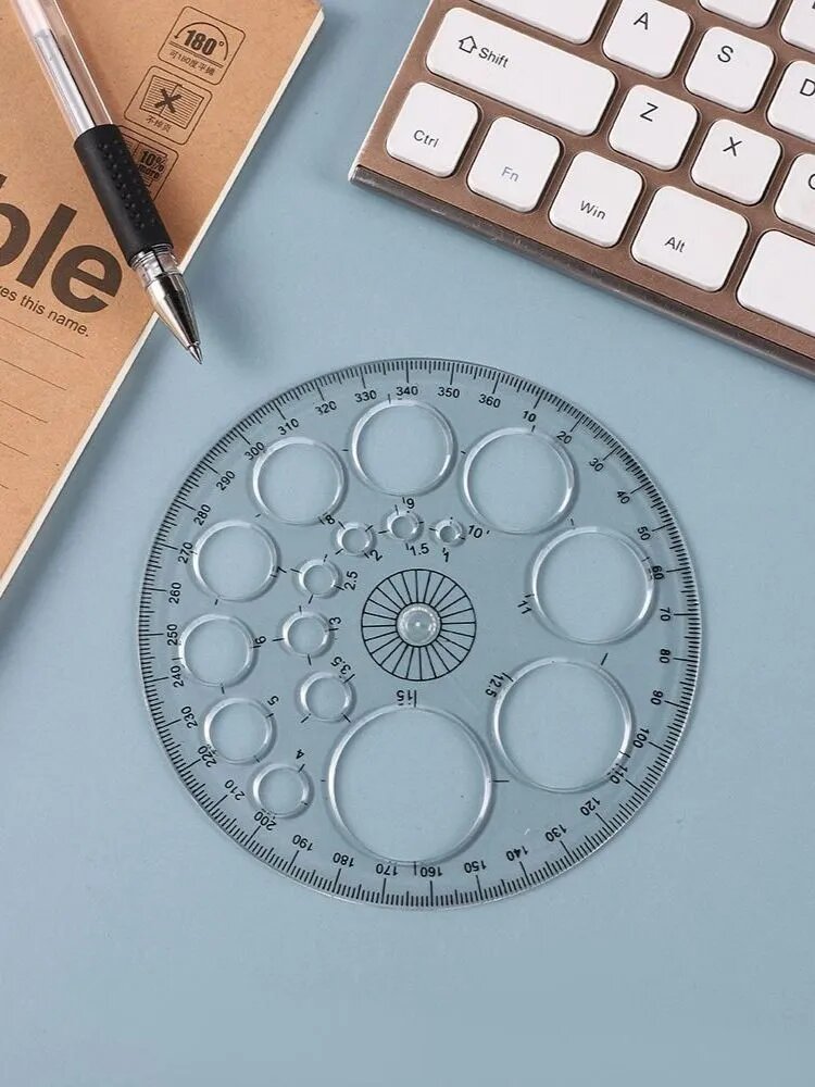 Линейка чертежная с круговой шкалой, 360 градусов, 1 шт, пластик, для школы