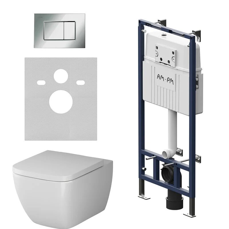 Комплект унитаза с инсталляцией Am.Pm MasterFit Gem IS100251.901701 с сиденьем микролифт, кнопка хром глянец