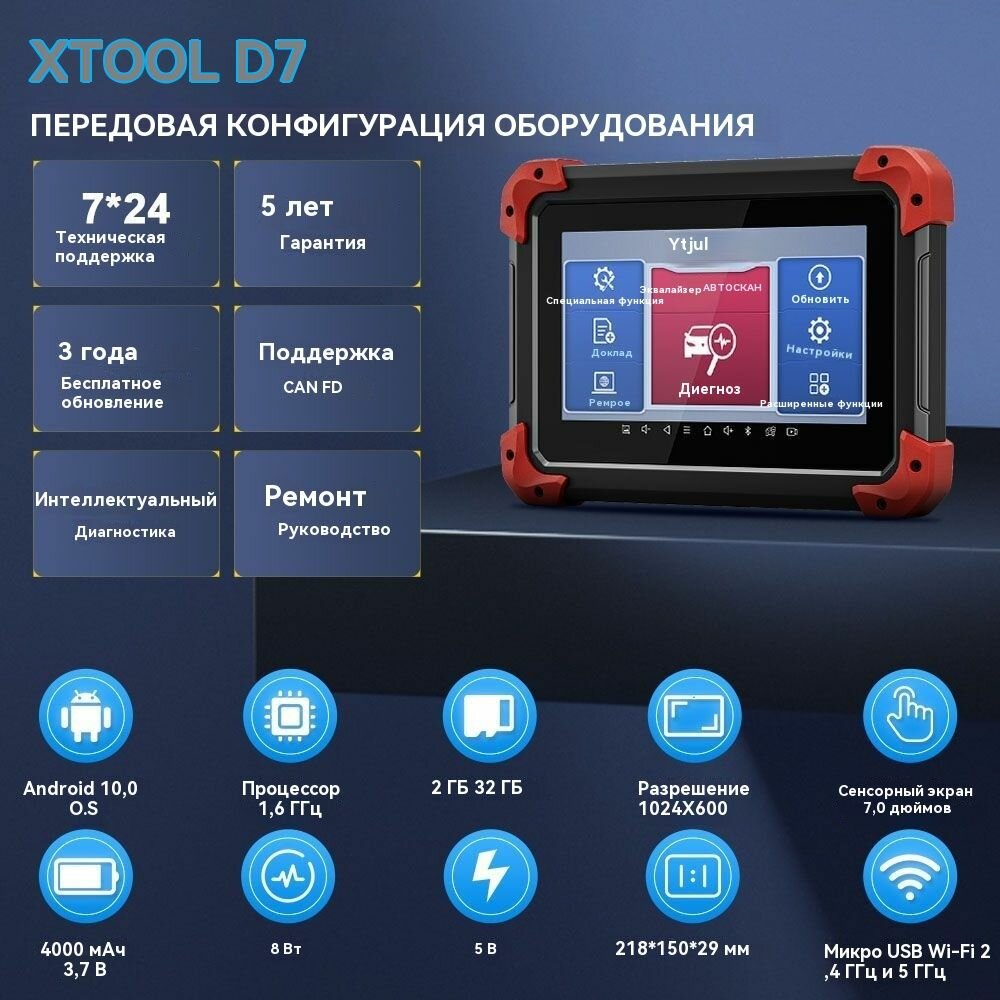 Автосканер XTOOL D7 OBD2, полный скан всех систем, диагностический инструмент для автомобиля