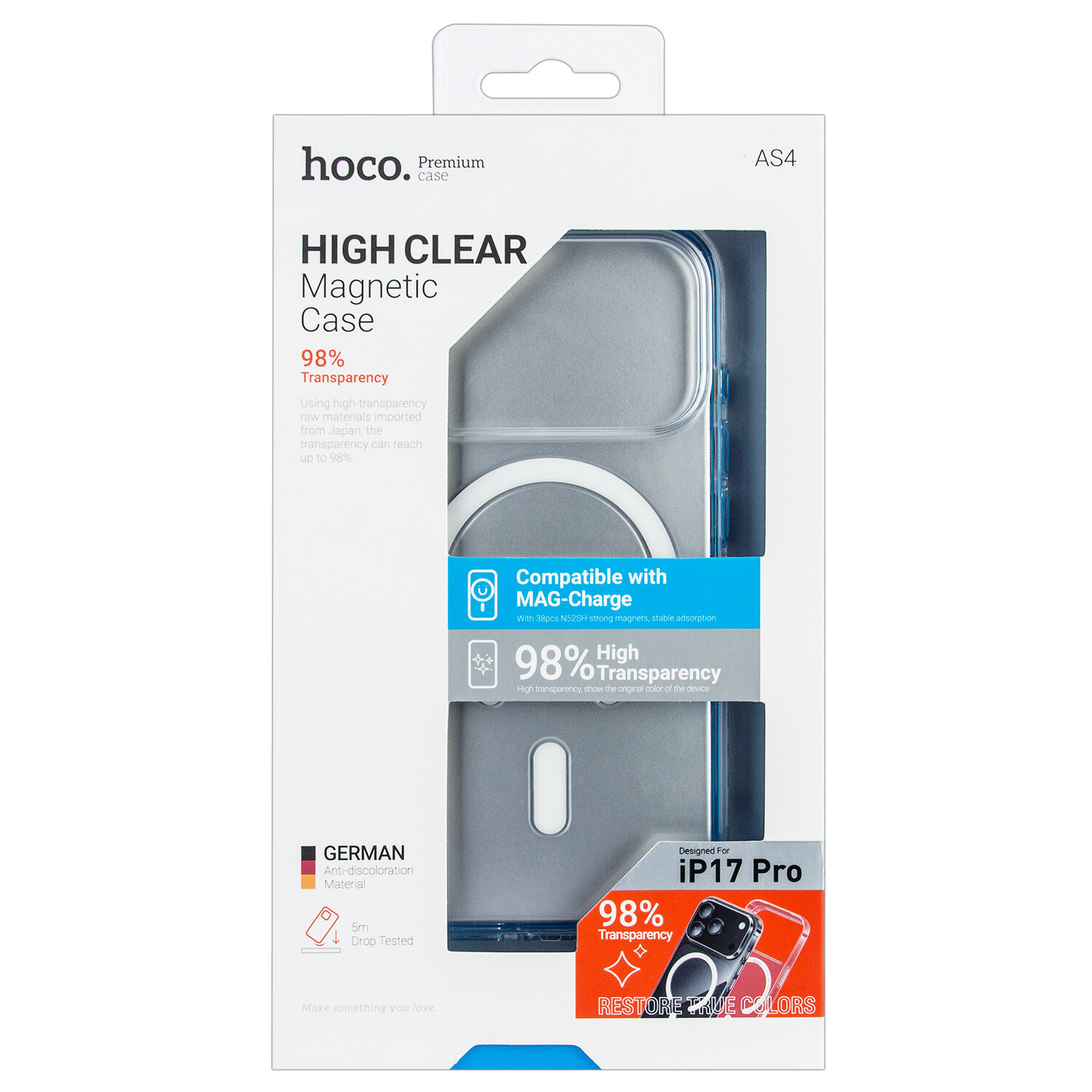 Чехол iPh 17 Pro Hoco AS4 Primary Series Magnetic Protective case (Transparent)