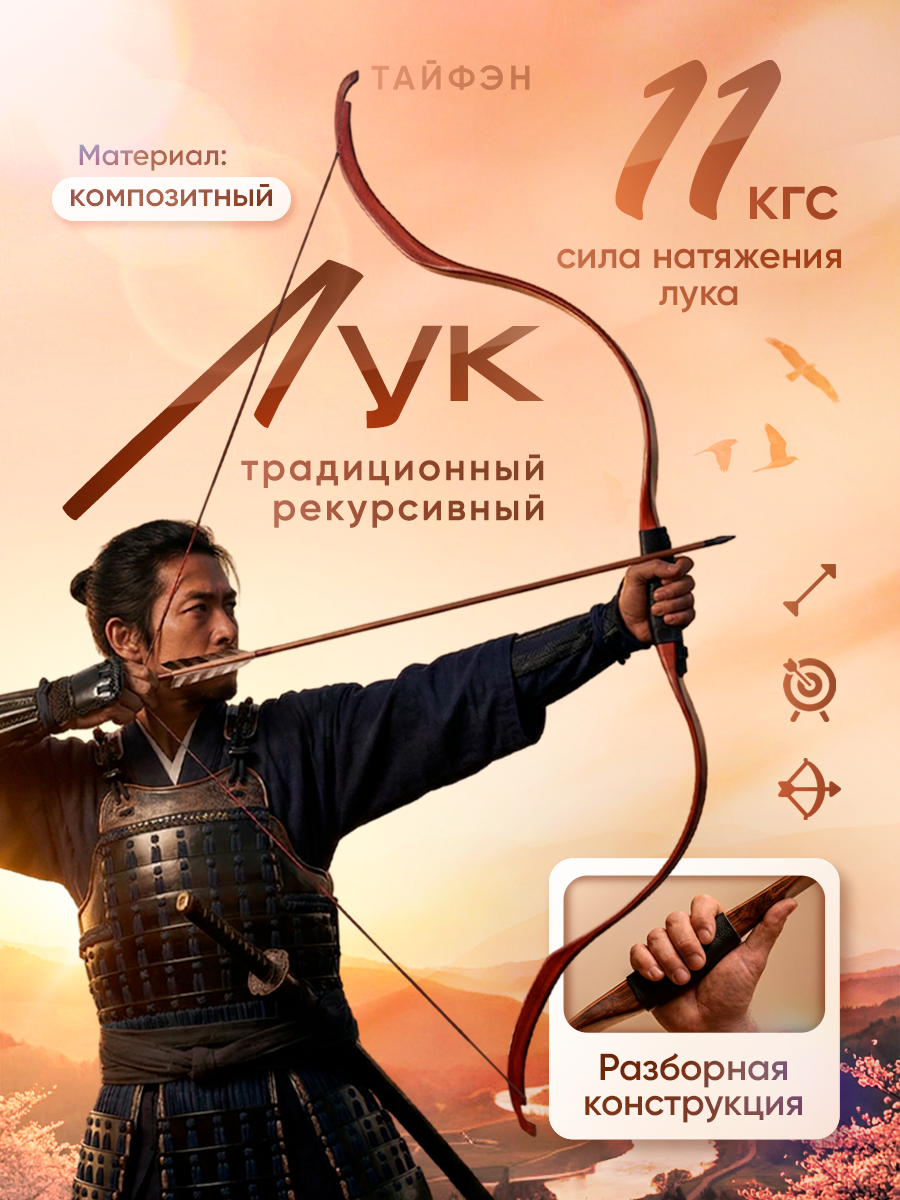 Рекурсивный традиционный лук Тайфэн 25 фунтов (11 кгc) коричневый