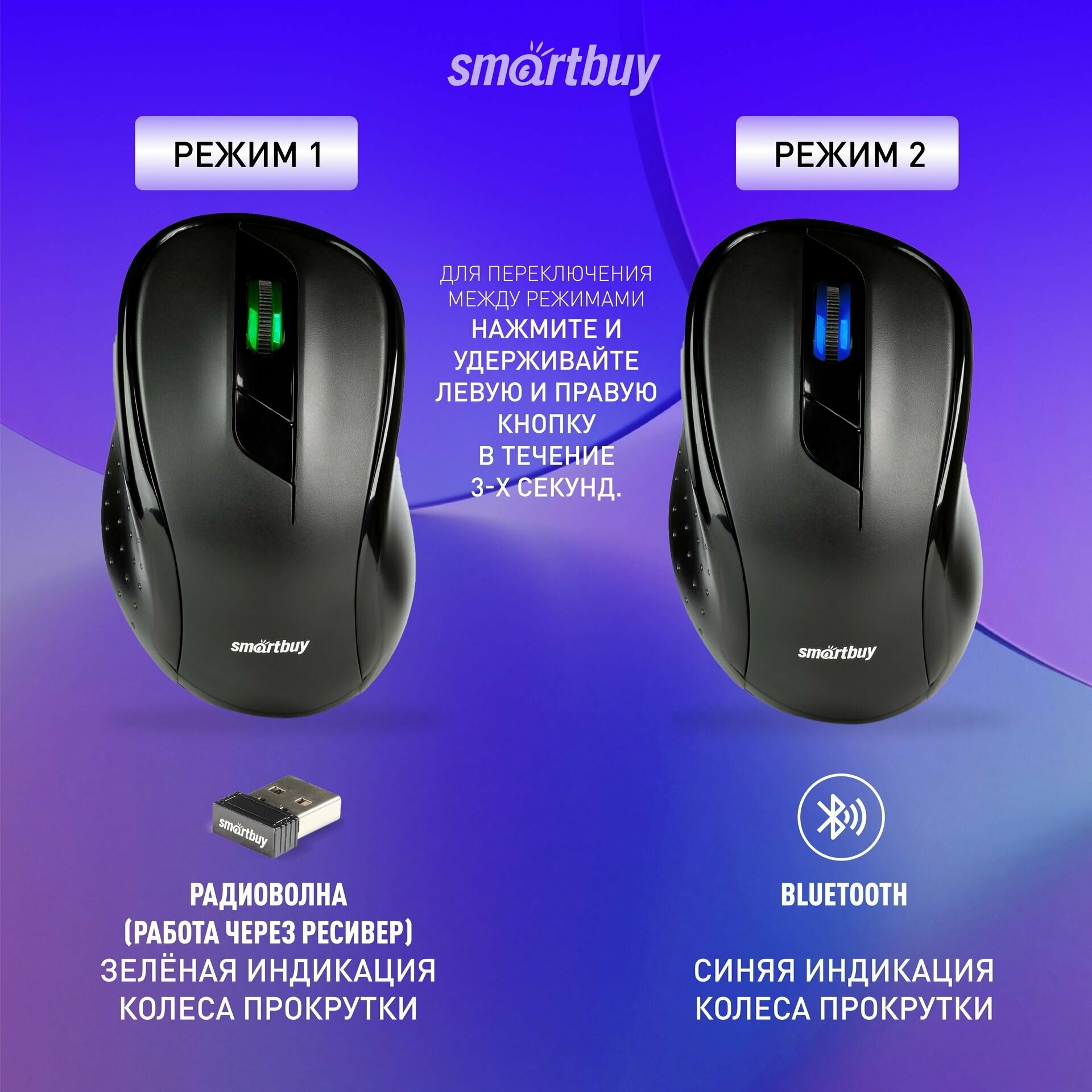 Мышь беспроводная SmartBuy SBM-597D-K, USB, Bluetooth, черная