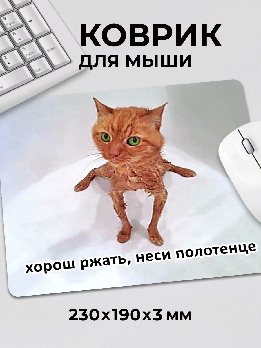 Коврик для мышки с приколом котик Харош ржать неси полотенце, на нескользящем резиновом основании 230x190x3 мм