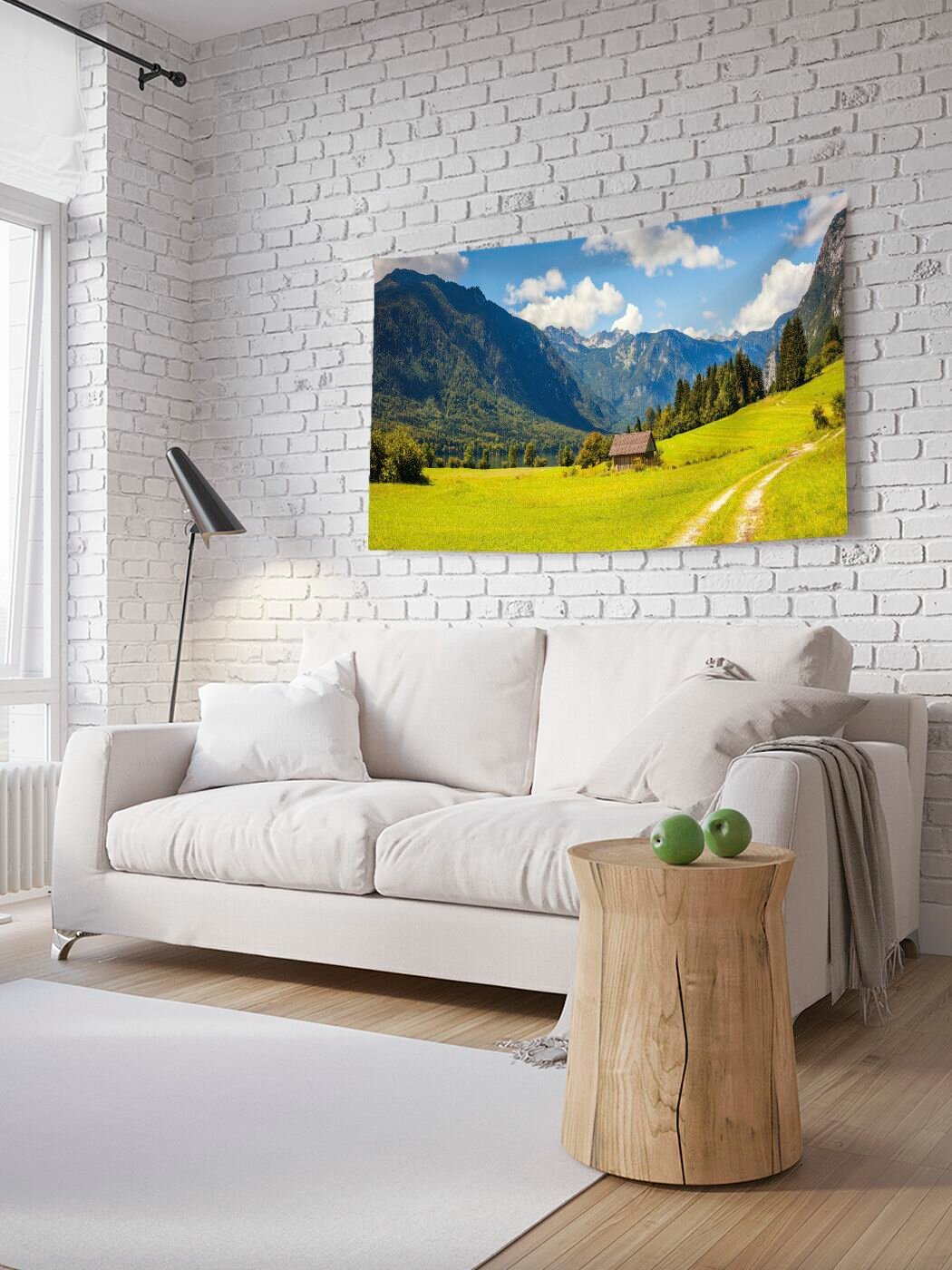 Фотопанно на стену тканевый горизонтальный "Домик в горах", 150х200 см, JoyArty