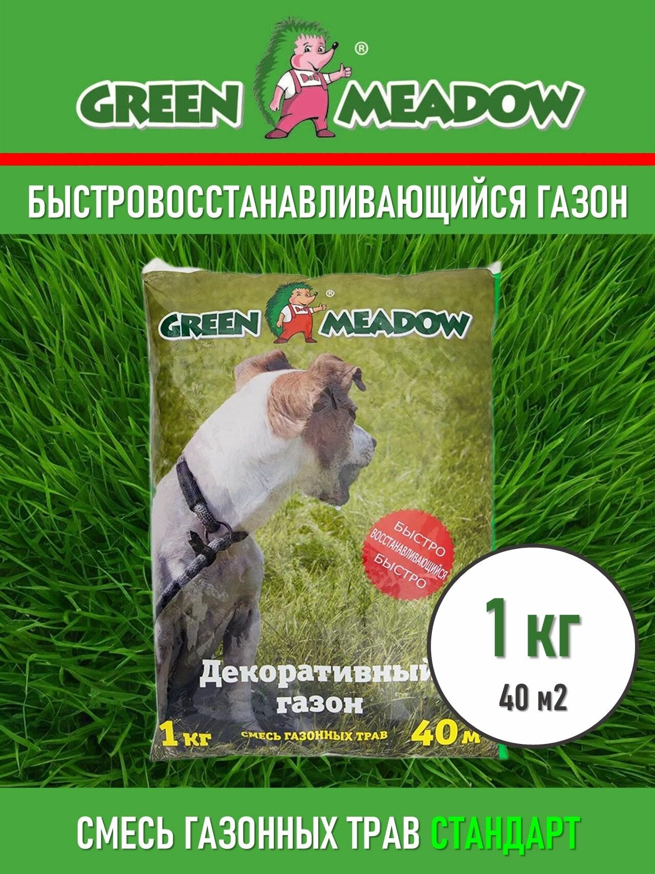 Семена газона Green Meadow Standart быстровосстанавливающийся 1 кг, для ремонта и быстрого создания газона