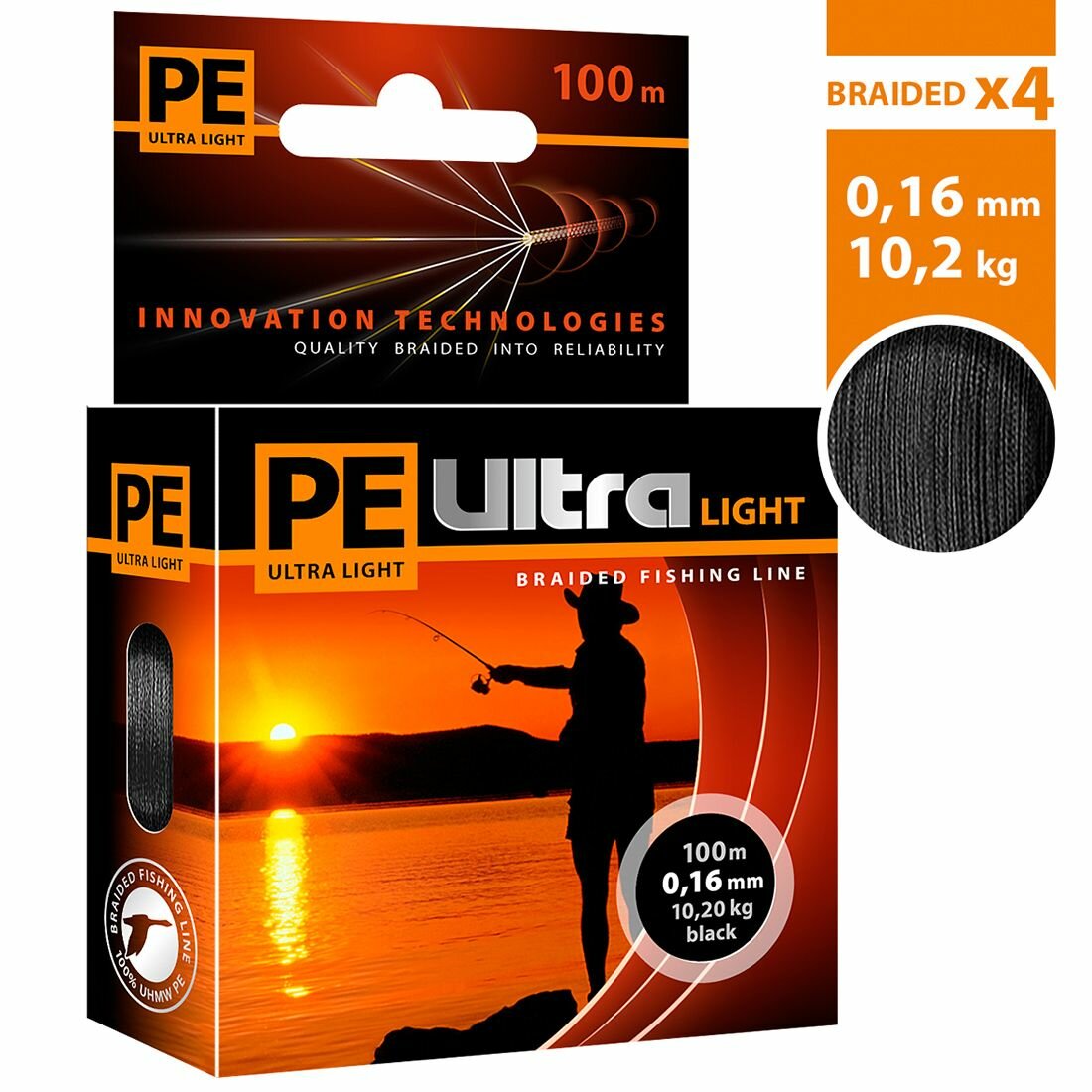 Плетеный шнур AQUA PE ULTRA Light 100m black, 0.16mm