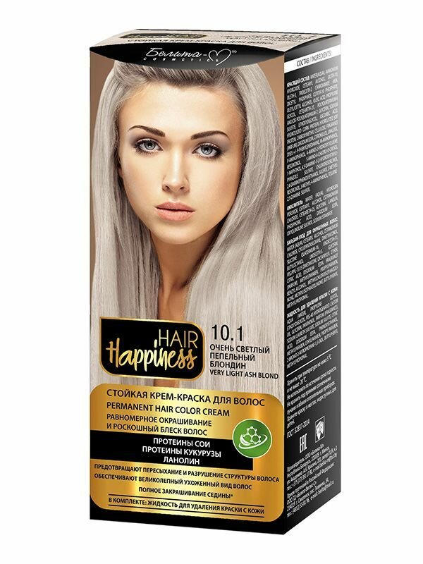 Белита-М Крем-краска для волос HAIR HAPPINESS стойкая тон 10.1 очень светлый пепельный блондин