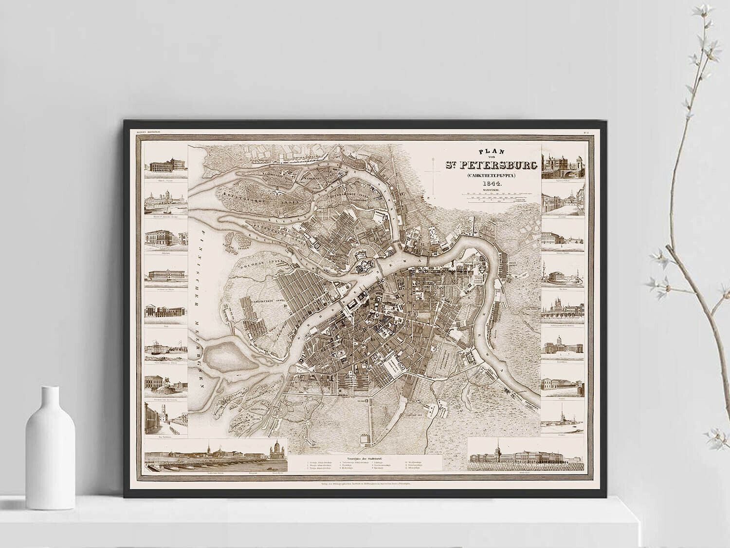Постер Ретро Санкт Петербург 1844 год, размер А1, без рамы / Старинная Карта Петербурга / Карта Питера