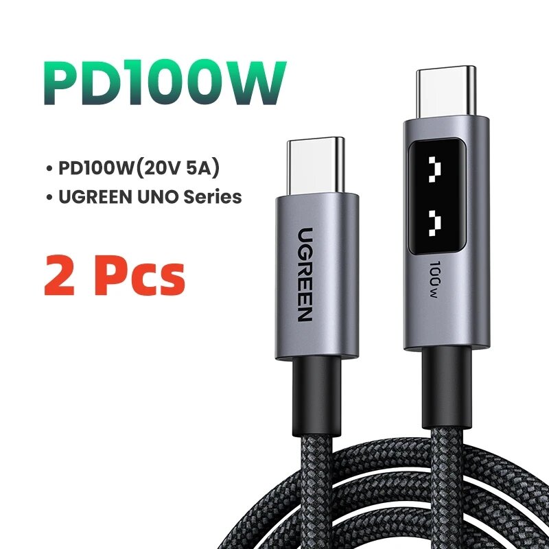 Кабель USB-C UGREEN Uno PD100W 2 м, 2 шт, черный