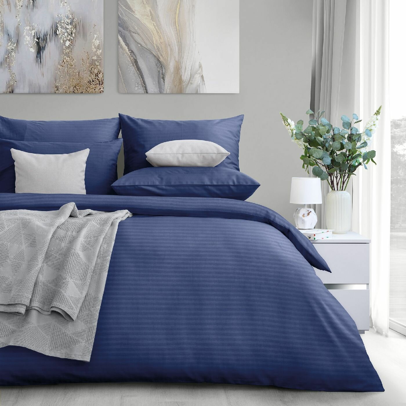 Постельное белье Verossa Stripe Сатин Indigo 2,0-сп. 70х70 простыня 220х240, пододеяльник на молнии