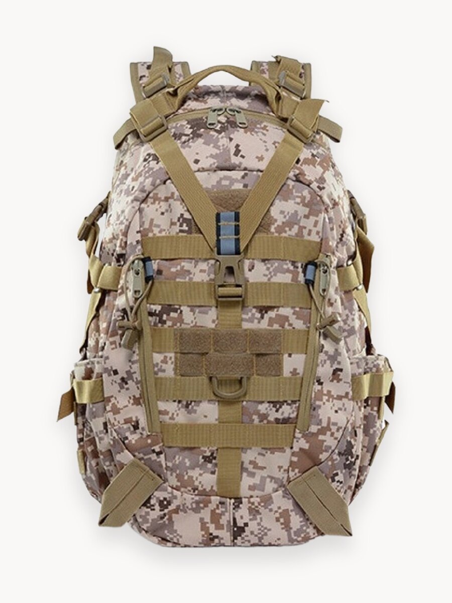 Рюкзак тактический походный. Грудная стяжка, мягкая спинка. Песчаный, 45 литров