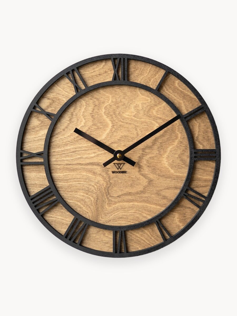 Часы настенные деревянные 28 см Woodeez | ручная работа | стиль лофт | бесшумный механизм | для интерьера и уюта