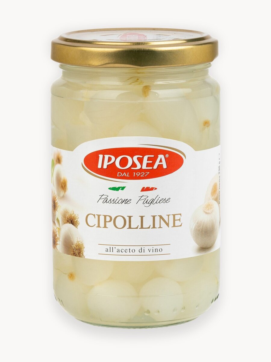 Луковички в уксусе IPOSEA, в стеклянной банке, веганские, 290г