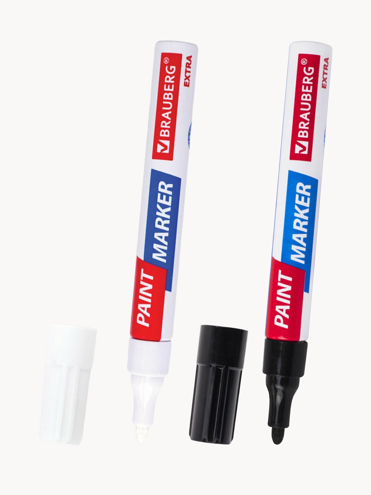 Маркер-краска лаковый paint marker по стеклу/бетону/авто Extra 4 мм 2 цвета Белый/черный, Нитро-основа, Brauberg, 151998