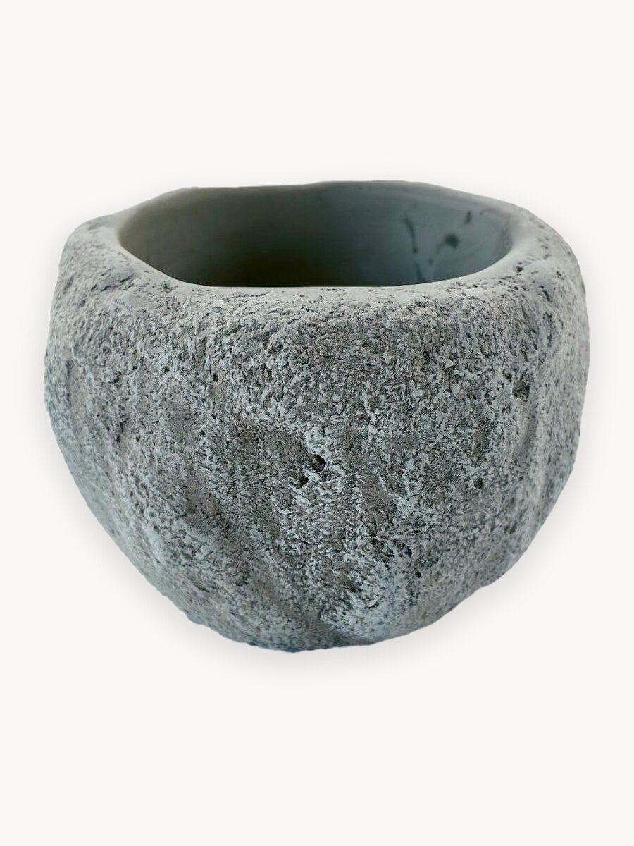 Кашпо декоративное BARABASH фактура "Камень", бетон, ручное изготовление, светло-серое, 16,5х12 см