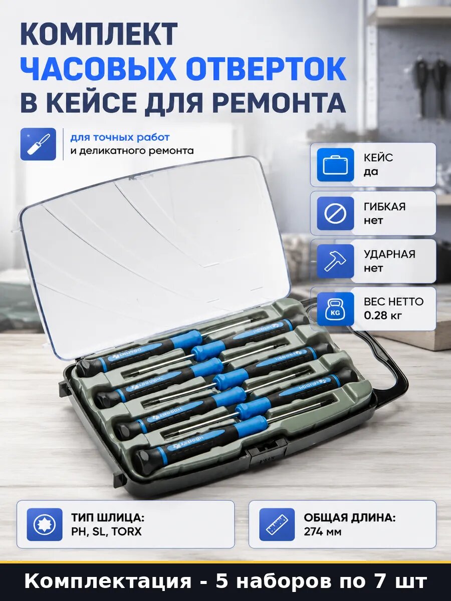 Набор отверток для часов с намагниченным наконечником 5 наб