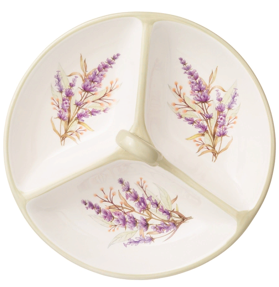 Менажница Agness / Агнесс Душа прованса 3 секции керамика белый 22х22х7.5см / тарелка секционная / посуда для сервировки стола