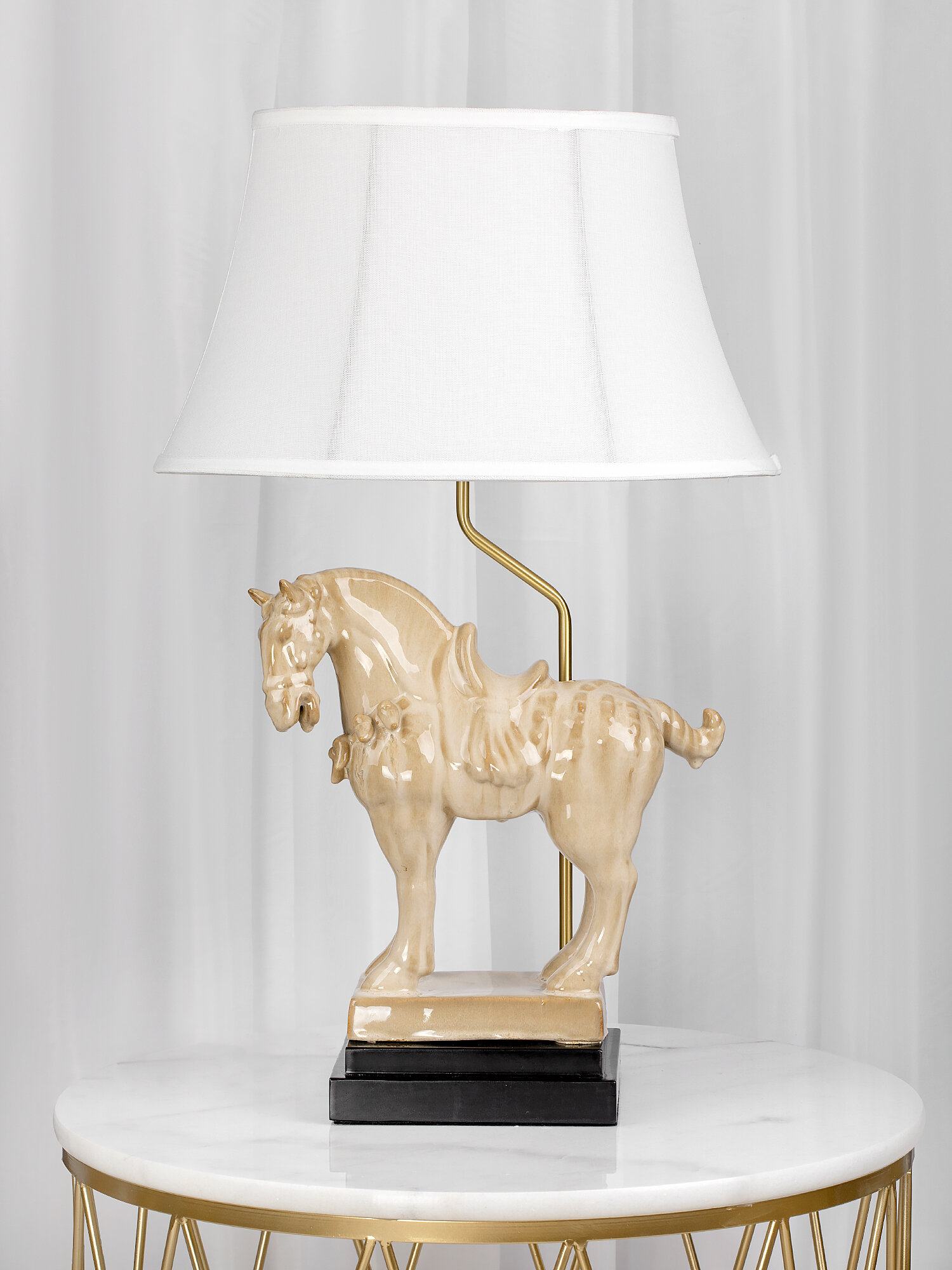 58-068 Светильник с абажуром 43х29х68см, Фарфор, ткань, металл, белый, Glasar